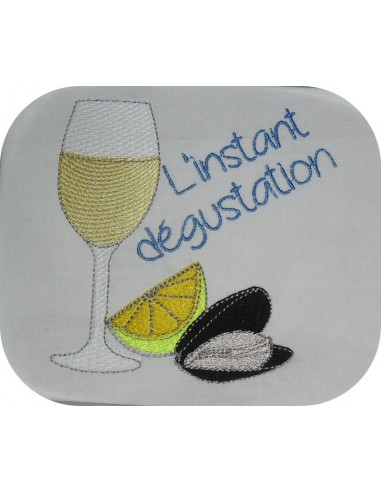 Instant download machine embroidery Mussel and white wine