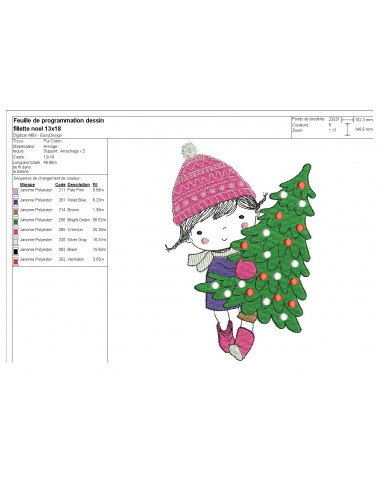 embroidery design little girl with Christmas tree