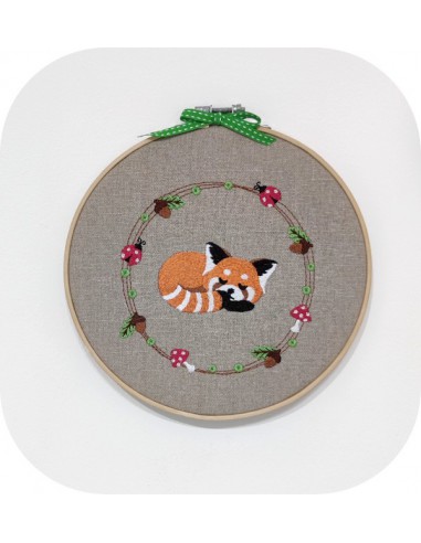 machine embroidery design sleeping red panda