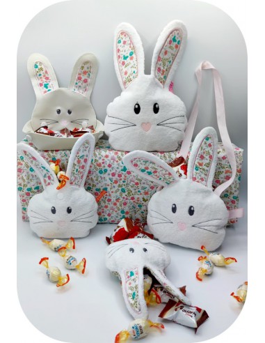 machine embroidery design easter bunny head candy bag