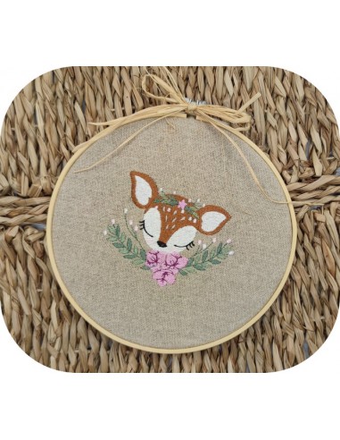 machine embroidery design doe with her bouquet of flowers