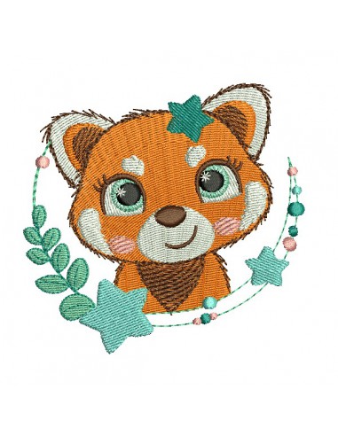 machine embroidery design red panda with star