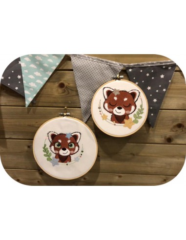 machine embroidery design sleeping red panda with star