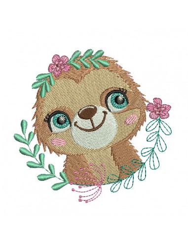 machine embroidery design sloth with flowers