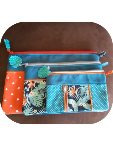 machine embroidery design two zip pencil case ITH