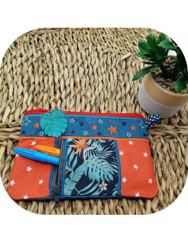 machine embroidery design two zip pencil case star ITH