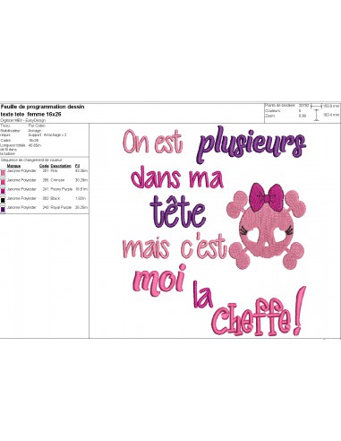 motif de broderie texte tête cheffe