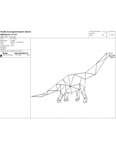 motif de broderie dinosaure diplodocus géométrique