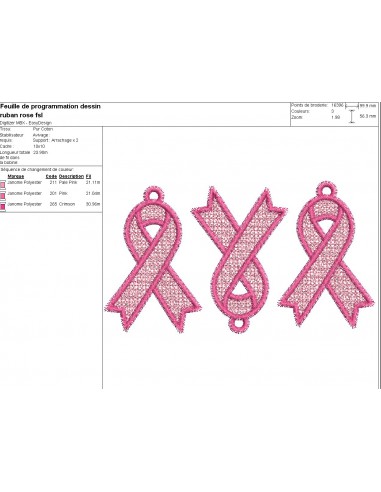 motif de broderie machine free ruban rose en fsl