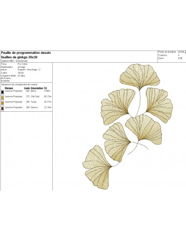 motif de broderie feuilles ginkgo biloba