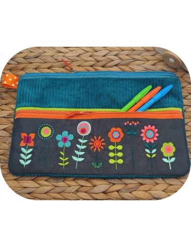 machine embroidery design double zipper pencil case ITH
