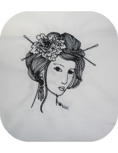 machine embroidery design japenese face woman
