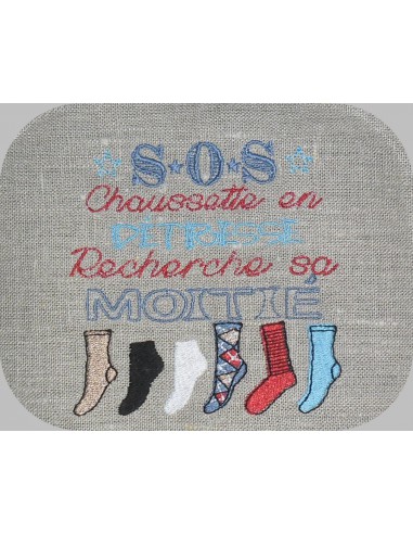 Motif de broderie machine texte humour s.o.s chaussette